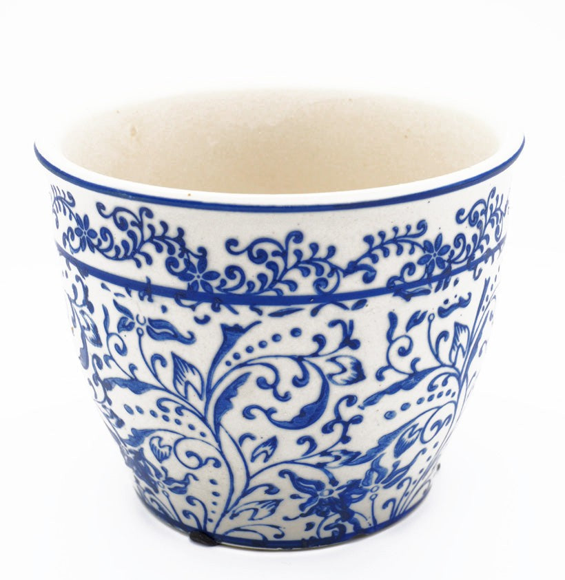 Blue & White Floral Pot small – We Know Water Gardens